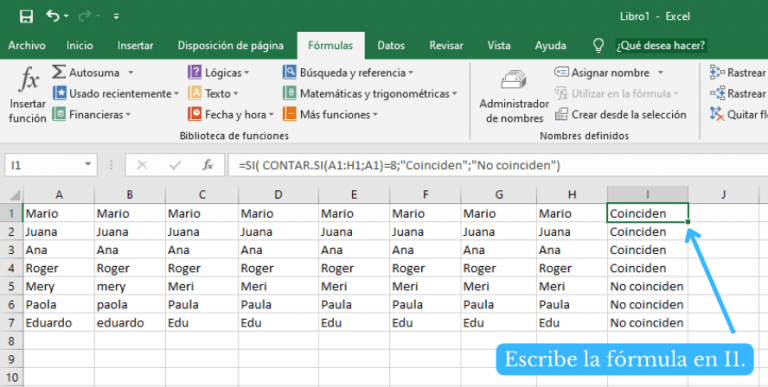 Comparar dos columnas en Excel y extraer lo que no es igual